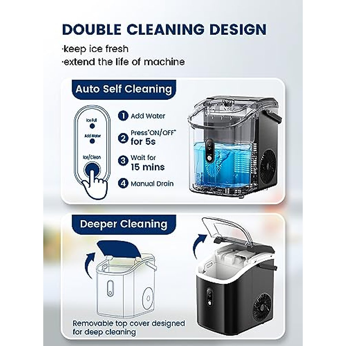 Kndko Nugget Ice Maker with Handle,33lbs/Day, Produce a Basket in 1.5 Hour, Self-Cleaning, One-Click Design, Compact Ice Maker Nugget with Chewy Ice for Home Bar Party,Black