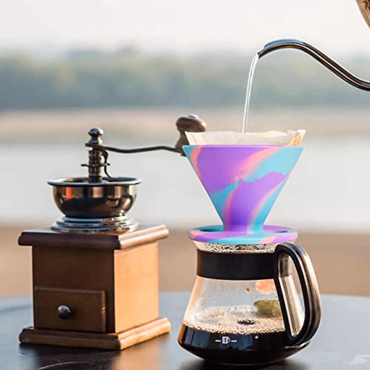 Qullai The Original JavaFlex Premium Foldable Silicone Pour Over Coffee Maker and Storage Pouch. Uses #2 V60 Cone Coffee Filters