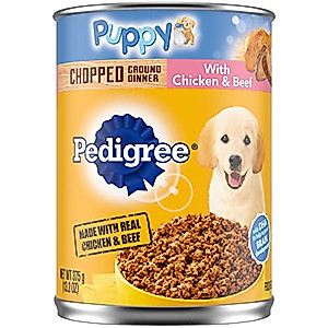PEDIGREE CHOPPED GROUND DINNER Puppy Canned Soft Wet Dog Food With Chicken & Beef, 13.2 oz. Cans 12 Pack