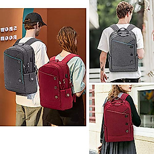 KINGSLONG Laptop Backpack for Women Men fit 17 inch Notebook Water Resistant Travel Backpacks with USB Charging Port College School Work Red