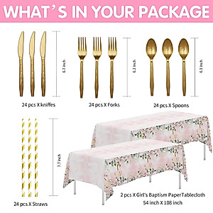 Suhelkit God Bless Baptism Plates And Napkins Girl - First Communion Decorations Party Tableware, Plate, Cup, Napkin, Tablecloth, Cutlery, For Christening Celebration Baby Shower Religious | Serve 24