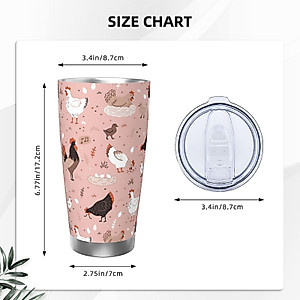 CHASOEA Chicken Tumbler 20oz Rooster Hen Stainless Steel Insulated Tumblers with Lid and Straw Animal Pink Travel Coffee Mug Tea Wine Cups Water Bottle Chicken Gifts for Women Chicken Lovers