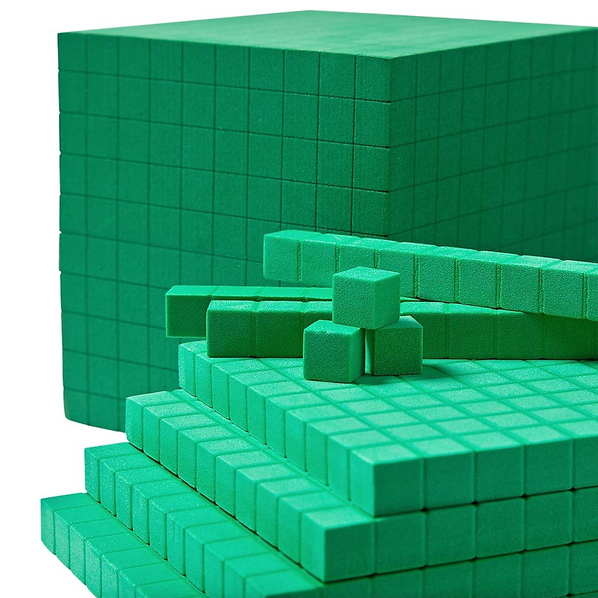 hand2mind Green Foam Base Ten Blocks Complete Set, Place Value Blocks, Counting Cubes for Kids Math, Base Ten Blocks Classroom Set, Math Blocks Kindergarten, Base 10 Math Manipulatives (Set of 644)