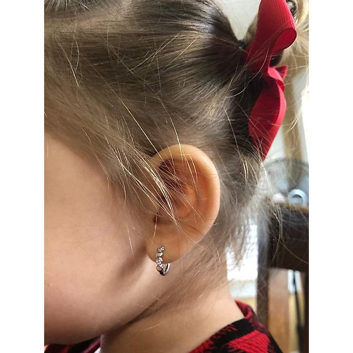 Double Love Heart Cubic Zirconia Small Hoop Earrings for Women Girls 925 Sterling Silver Hypoallergenic Pink CZ Huggie Hoops Cartilage Dainty Jewelry Gifts