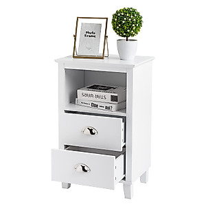 Nightstand with 2 Drawers, Side Table with Storage, End Table for Living Room, Bedroom, Sofa Side Table with Open Storage Space Wood Nightstand Design, Side Table 40x30x63CM