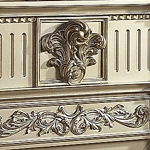 Benjara Jess 59 Inch Classical Electric Fireplace, Carved, Remote, Timer, Gold