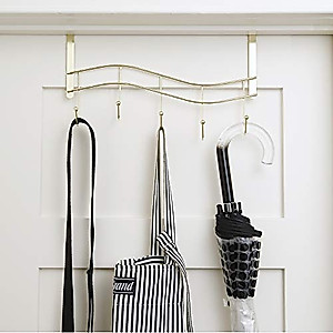 Better Houseware Steel Over-The-Door 5-Hook Storage Rack, Gold Brass