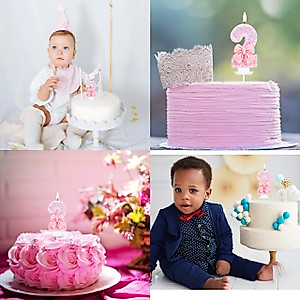 EAKE Number 2 Birthday Candle Pink Bowtie Glitter Number 2 Candle Birthday Girl Pastel Sweet Theme 2nd Birthday Party or Adults Milestone Age Decoration