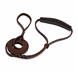 DHDM Leather Braided Dog Collar, Large Dog Collar with Drawstring for Small, Medium and Large Dogs