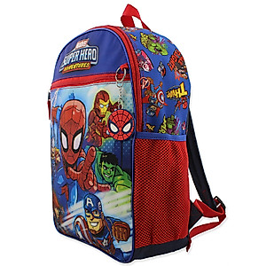 Super Hero Adventures Boys 5 piece Backpack and Snack Bag School Set (One Size, Blue/Red)