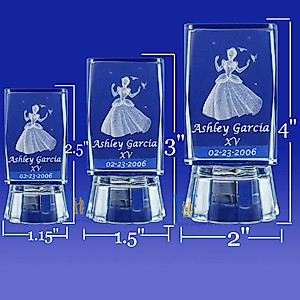 " Princess Quinceañera Party Favor 12 Pieces 3D Princess Quinceañera Crystal Favor Personalization Customization Laser Engraving - Birthday, Mis XV Años, Mis 15 Años, Sweet 15 and Sweet 16" (4"H)