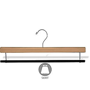 The Great American Hanger Company Natural Finished Wooden Pants Hanger with Flocked Velvet Bar, Box of 10 Extra Long 16 Inch Big Wood Bottoms Hangers