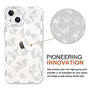 RUMDEY 2 Pack Cute Clear Print for Apple iPhone 13 Mini 5.4" Phone Case, Butterfly Pattern Aesthetic Transparent Cases Soft Silicone Slim TPU Shockproof Protective Cover for Women Girls-Butterflies