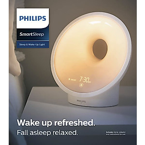 Philips SmartSleep Sleep and Wake-Up Light, Simulated Sunrise and Sunset, Multiple Lights and Sounds, RelaxBreathe to Sleep, HF3650/60
