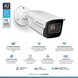 Amcrest 4K Optical Zoom AI IP PoE Camera, Varifocal 8MP Outdoor IP POE Camera Bullet, Face Detection, Human & Vehicle Detection, 2.7mm~13.5mm Lens, IP67, 5X Optical Zoom, (IP8M-VB2896EW-AI)