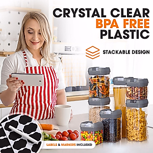 Cheer Collection Airtight Food Storage Containers, Kitchen Storage Containers for Pantry, Set of 7 Food Containers with Lids Airtight, Pantry Storage Containers & Organizers with Lids, Gray