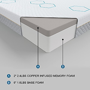 Lexicon Mayesville 8-Inch Copper-Infused Memory Foam Mattress, Queen, Gray