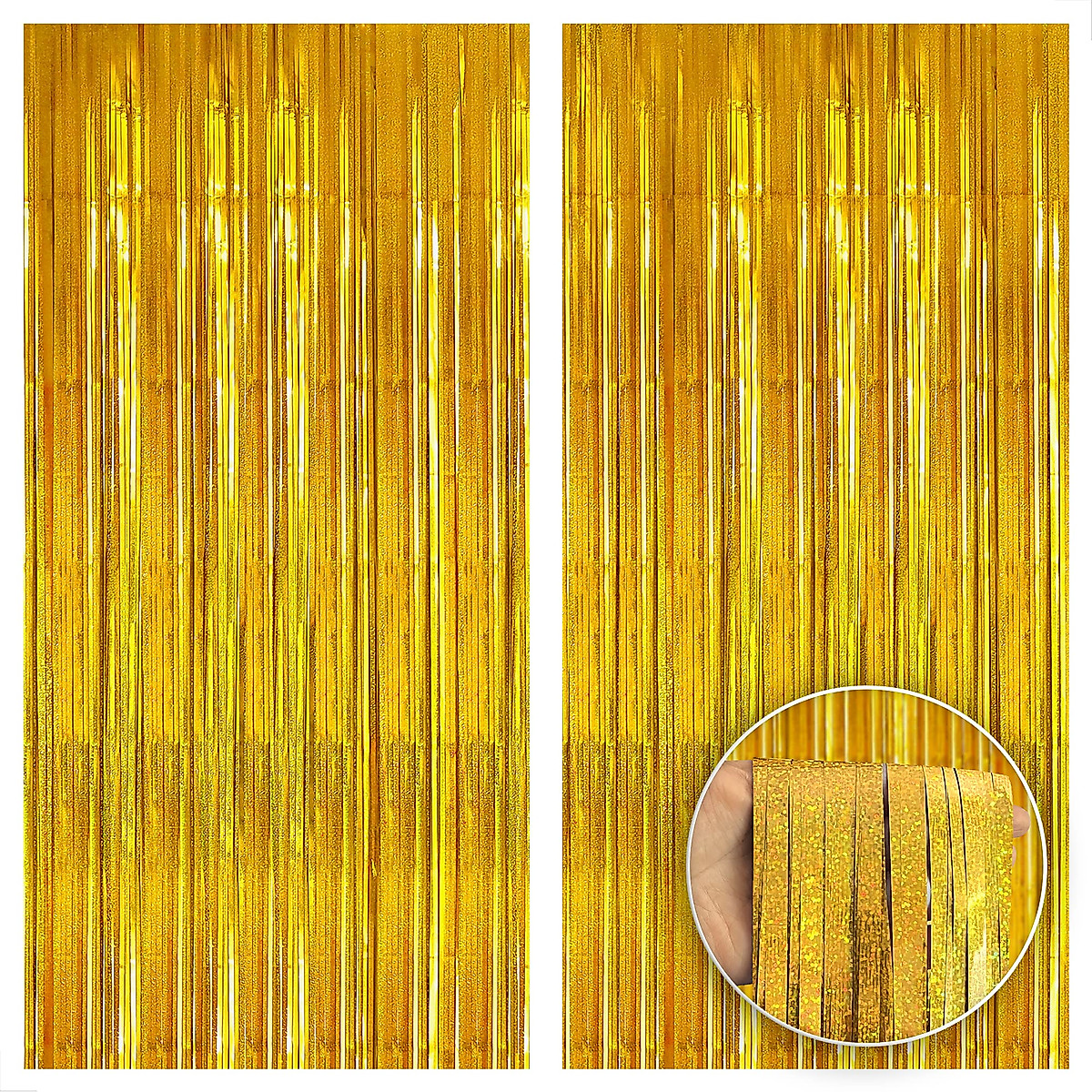 KatchOn, Iridescent Gold Fringe Curtain with Happy Birthday Balloon Banner - Pack of 3 | Happy Birthday Letter Balloons for Gold Birthday Decorations, Gold Streamers Party Decor | Gold Foil Curtains