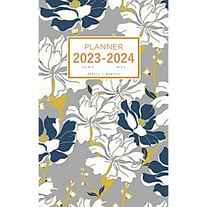 Planner 2023-2024: 5x8 Weekly and Monthly Organizer Small from June 2023 to May 2024 | Abstract Blooming Flower Design Gray