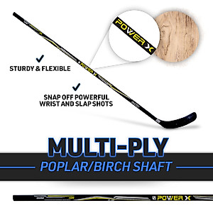 Franklin Sports Street Hockey Sticks - Power X Junior Street Hockey Stick - Wood and Fiberglass Shaft - ABS Blade - One Piece Stick - 52" Right Handed