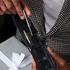 Maxwell Scott - Personalized Luxury Leather Fountain Pen Case/Holder for up to 3 Pens - The Pienza - Chestnut Tan