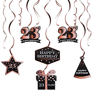 LINGTEER Happy 23rd Birthday Decorations,23rd Birthday Black with Rose Swirls Hanging Streamer Kit,Cheers to 23 Years Old Bday Foil Party Photo Backdrop Supplies.