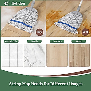 Eyliden 3 Pack Mop Heads Replacement, Universal Commercial Mops for Floor Cleaning, Looped-End Cotton Mop Head Refills for Multi-Surface, Home Industrial Wood Tile