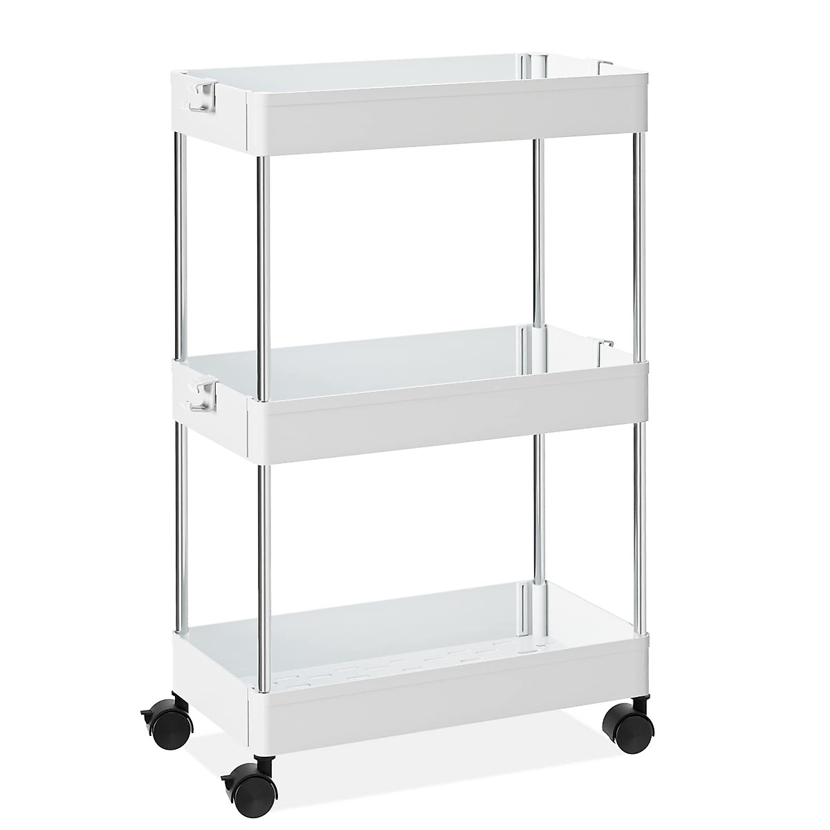 OTK Storage Cart 3 Tier Mobile Shelving Unit Organizer, Utility Rolling Shelf Cart with Wheels for Bathroom Kitchen Bedroom Office Laundry Narrow Places, White