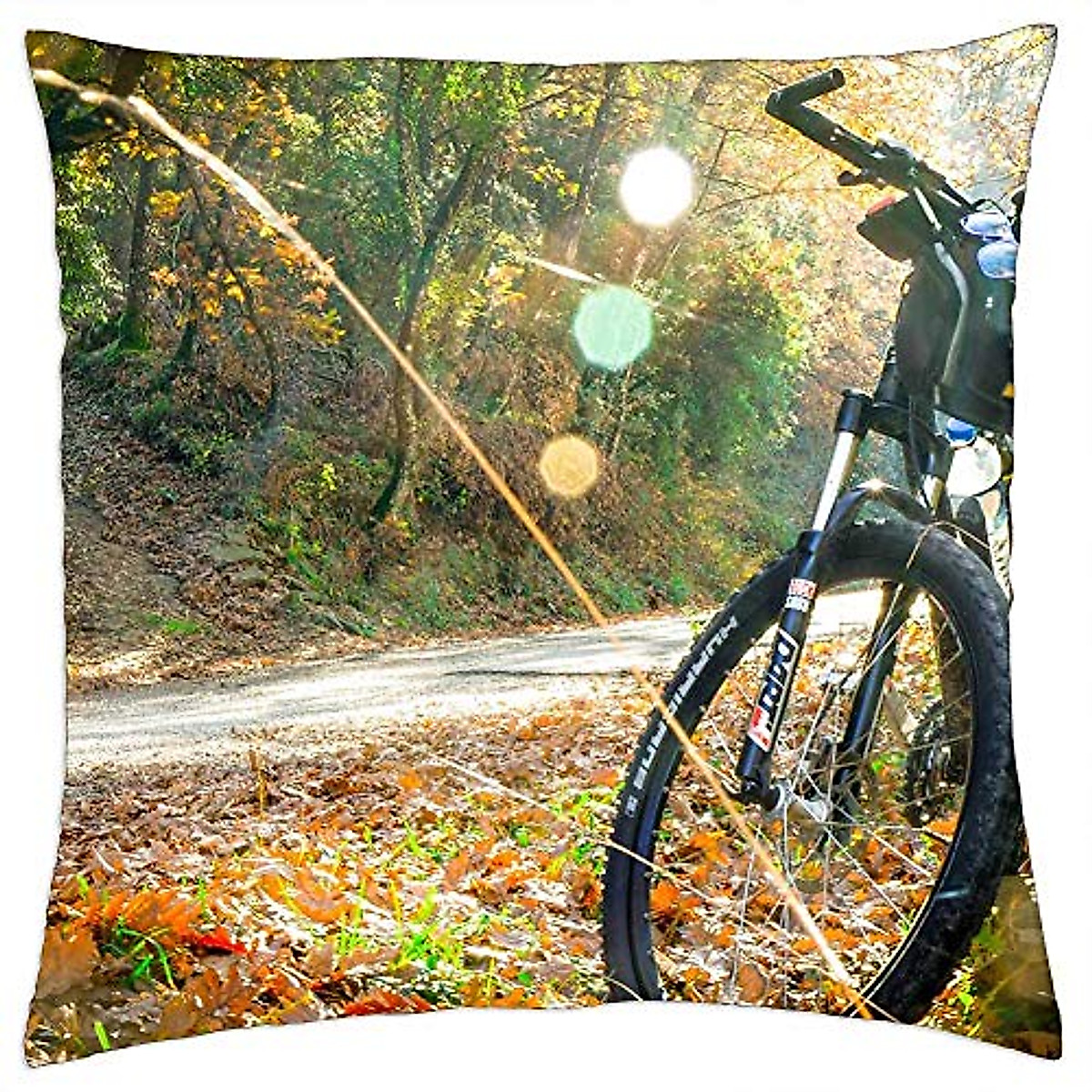LESGAULEST Throw Pillow Cover (16x16 inch) - Cycling Trek Forest Nature Landscape Greece Green