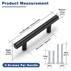 Estmoon 30 Pack 3 Inch Cabinet Handles Matte Black Cabinet Pulls Stainless Steel Black Kitchen Handles for Cabinets and Drawers, 76mm Hole Centers