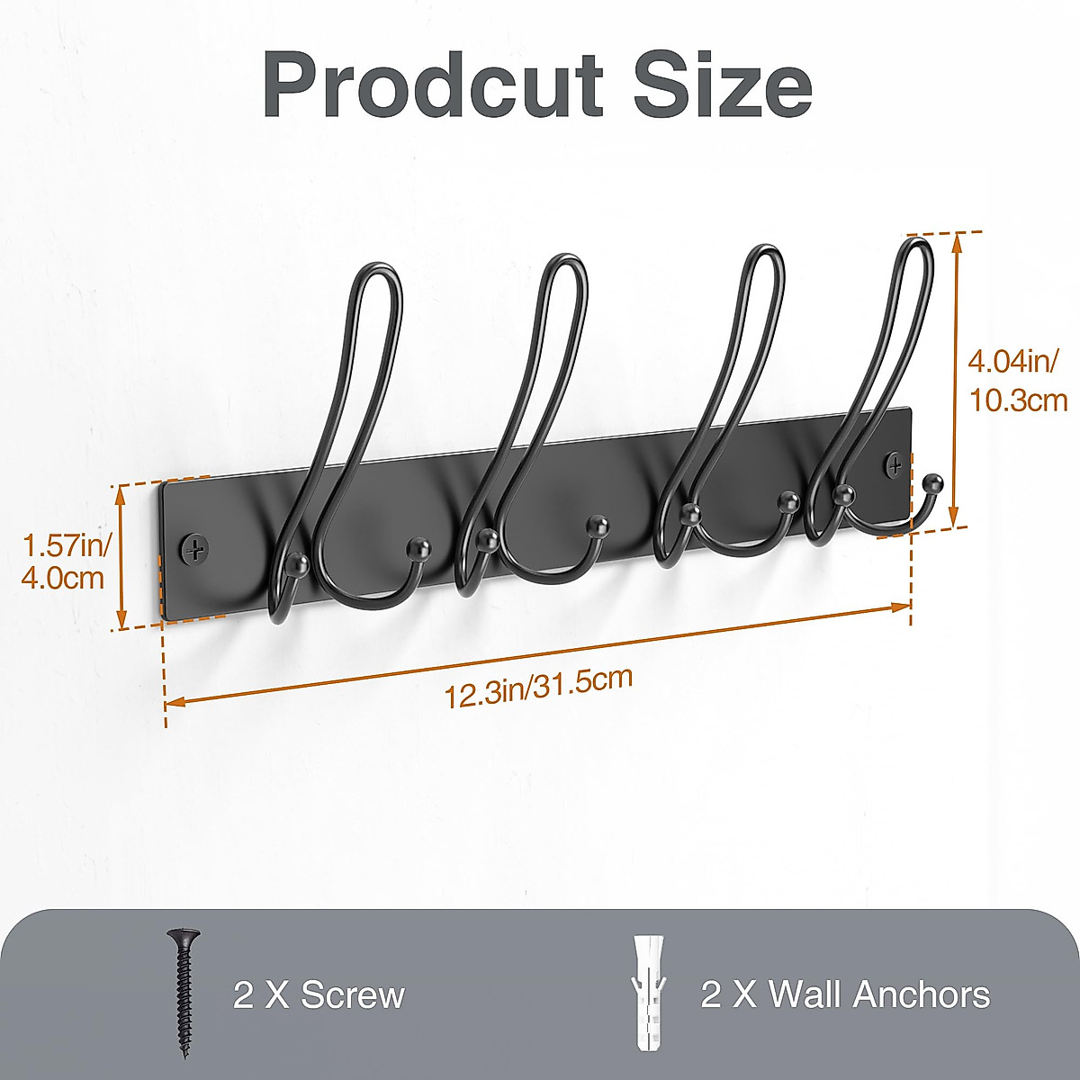 niffgaff Coat Rack Wall Mount - 4 Tri Coat Hooks Wall Mounted Hanging Coat, Jacket, Purse, Backpack, Clothes, Towel, Black Wall Hanger for Entryway, Bedroom, Bathroom, Living Room