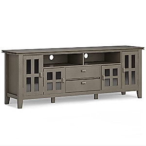 SIMPLIHOME Artisan Solid Wood 72 inch Wide Contemporary TV Media Stand in Farmhouse Grey for TVs up to 80 inches