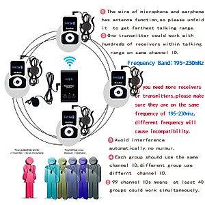 EXMAX ATG-100T 195MHz Wireless Tour Guide System Headsets Voice Transmission For Simultaneous Church Translation Translator Interpretation Equipment Teaching Conference Trip(1 Transmitter 6 Receivers)