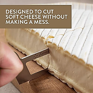 Formaticum Professional Soft Cheese Knife- 8" x 1.25" Soft Cheese Slicer, Non-Stick Stainless Steel Blade w/Void, Solid Walnut Handle, Great Cheese Charcuterie Accessories, Handmade in Italy