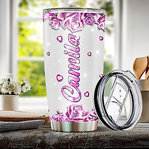 WONWIX Personalized Dolphins Tumbler Coffee Mug Gifts For Her Mom Adults Dolphin Jewelry For Women Birthday Christmas Valentine Mothers Day 20oz Stainless Steel Thermos Tumblers With Lids