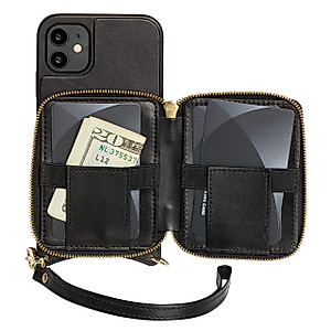 Wilken Crossbody Wallet and Purse Phone Case Compatible with iPhone 13 Pro | Includes a Wristlet and Shoulder Strap | Holds Cash and Credit Cards in Leather Zipper Pouch (13 Pro, Black)