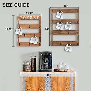 EMAISON Solid Wood Coffee Mug Holder Wall Mounted, Rustic Cup Rack with 8 Hooks Large Space for Big Cups for Kitchen, Home, Coffee Bar Station (Brown)