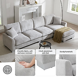 JURMALYN 119" Modern Sectional Sofa Couch for Living Room L-Shape Sofa Couch with Chaise, Oversized 4-Seat Sofa Couch with 2 Pillows Fabric Couch Set for Apartment Office, Light Grey