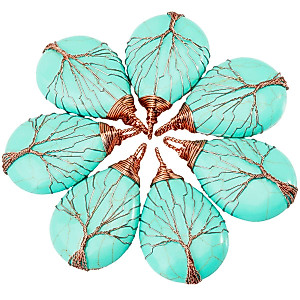 SUNYIK Green Howlite Turquoise Teardrop Pendant Necklace,Handmade Copper Wire Wrapped Jewelry