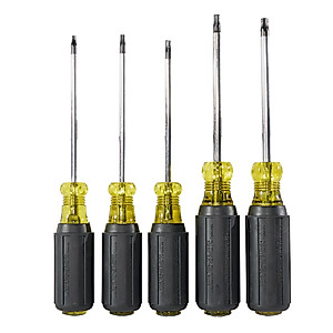 Klein Tools 19555 TORX Cushion Grip Screwdriver Set, Made in USA, T15, T20, T25, T27 and T30 Tip sizes, 5-Piece
