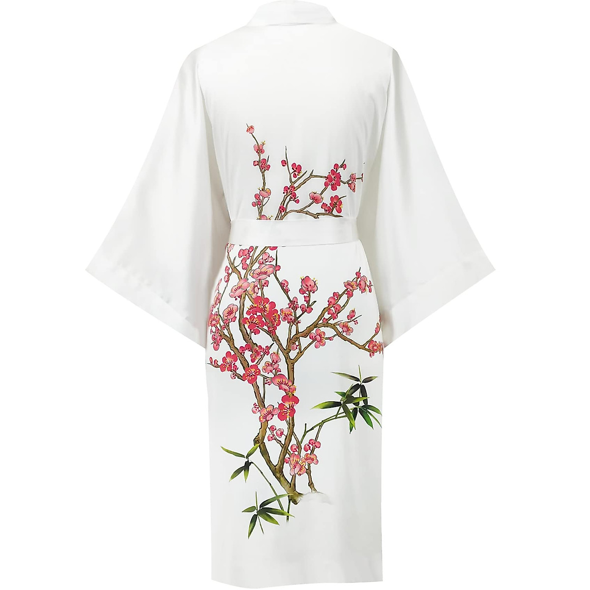 Kwedhonjh women's 100% silk kimono, short bathrobe pajamas, kimono pajamas (Plum white)