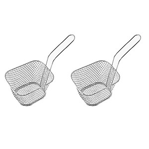 2 Pieces Mini Square Fry Baskets 3.7×1.65×2inch Odowalker Table Serving Frying Fries Chips Baskets French Fries Desk Food Presentation Mesh Basket Kitchen Cooking Tool