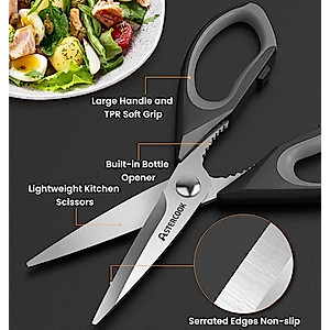 Astercook Heavy Duty Kitchen Shears with Serrated Blade, Ergonomic Handle - For Poultry, Herbs, Vegetables