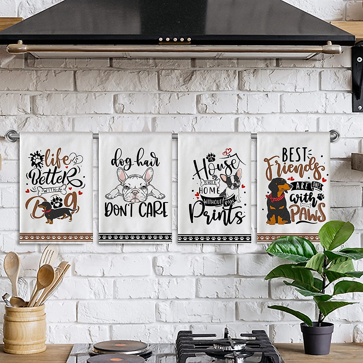 Hexagram Dog Kitchen Towels Set of 4, Dog Lover Gifts Dog Hand Towels for Kitchen Housewarming Farmhouse Kitchen Gifts, Dog Lovers Decor for Women