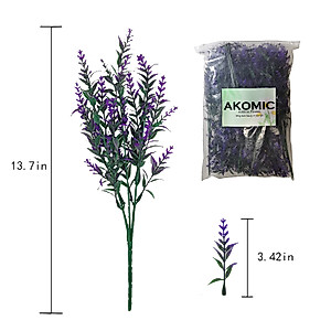 AKOMIC 12pcs Artificial Lavender Flowers Fake Plastic Outdoor Plants UV Resistant Shrubs for Indoor Outside Home Porch Garden Window Box Wedding Party Decoration