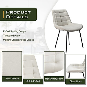 NicBex Velvet Dining Chairs, Upholstered Reception Chairs, Tufted Accent Chair with Metal Legs for Home Kitchen, Living Room, Set of 2, White