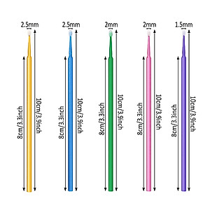 500 PCS Disposable Micro Applicator Brush Bendable Makeup Brush Mascara Brush for Eyelash Extensions, 5 Colors (Head Diameter: 2.5/2.0/1.5 mm)
