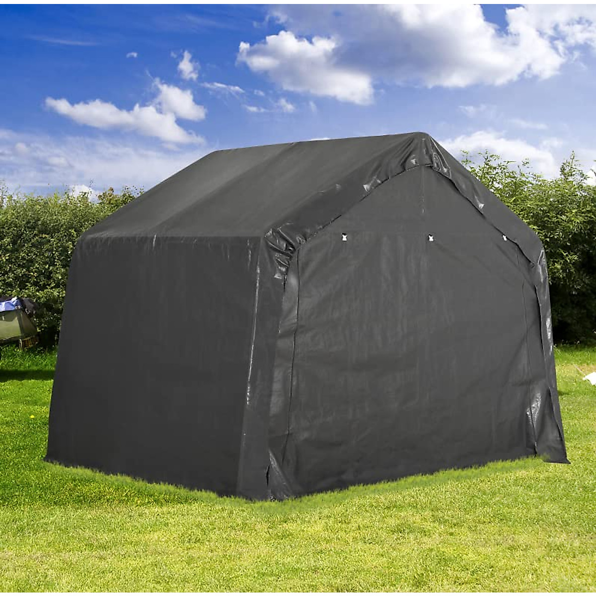 TNINE 10' x 10' Heavy Duty Steel Metal Frame Peak Roof Outdoor Anti-Snow Storage Shed with Waterproof Cover for Snowmobile Garden, Grey