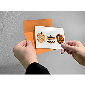 Note Card Cafe Halloween Cards with Tangerine Zest Envelopes | 24 Pack | Patterned Pumpkins Vertical Design | Blank Inside, Glossy Finish | Greeting, Fall, Bulk