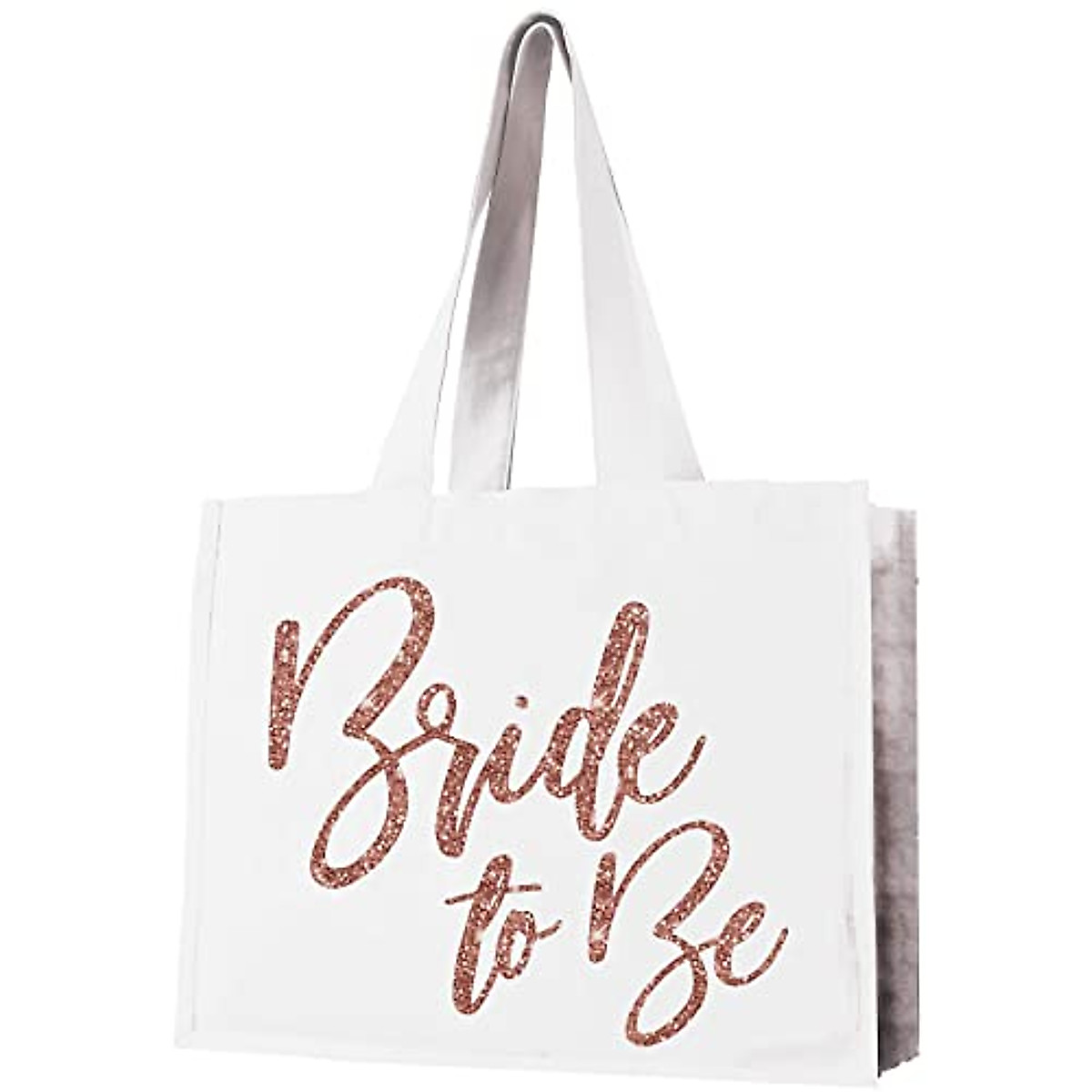 RhinestoneSash Rose Gold Bride Bag - Jumbo Size 18" x 14" Glam Bride To Be Wedding Tote Bag- Bridal Gift Totes, Bridal Shower Gifts Tote(GlamB2B RsG) Wht